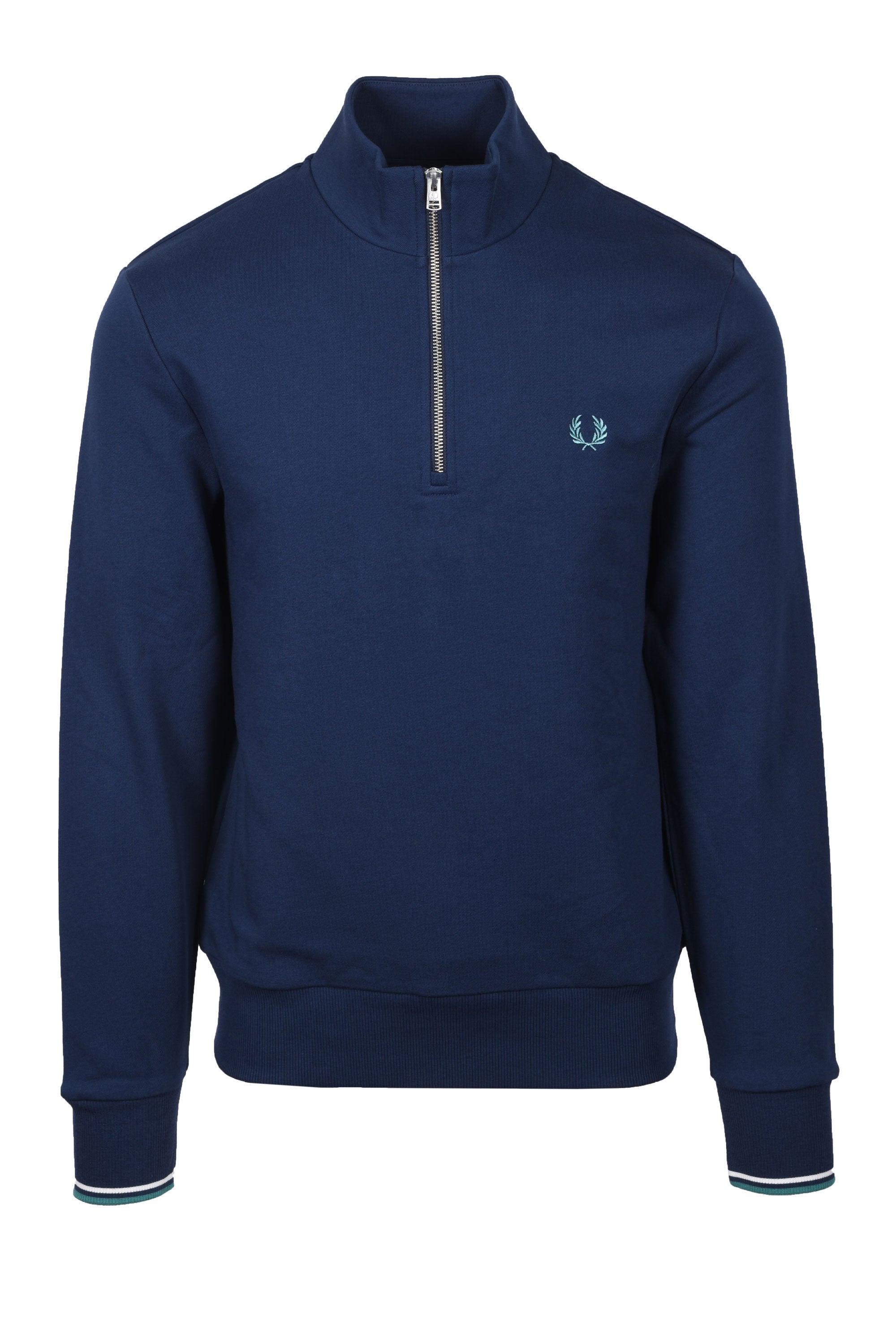 FRED PERRY HALF ZIP SWEATSHIRT TENNIS BLUE/SNOW WHITE/DEEP MINT ...