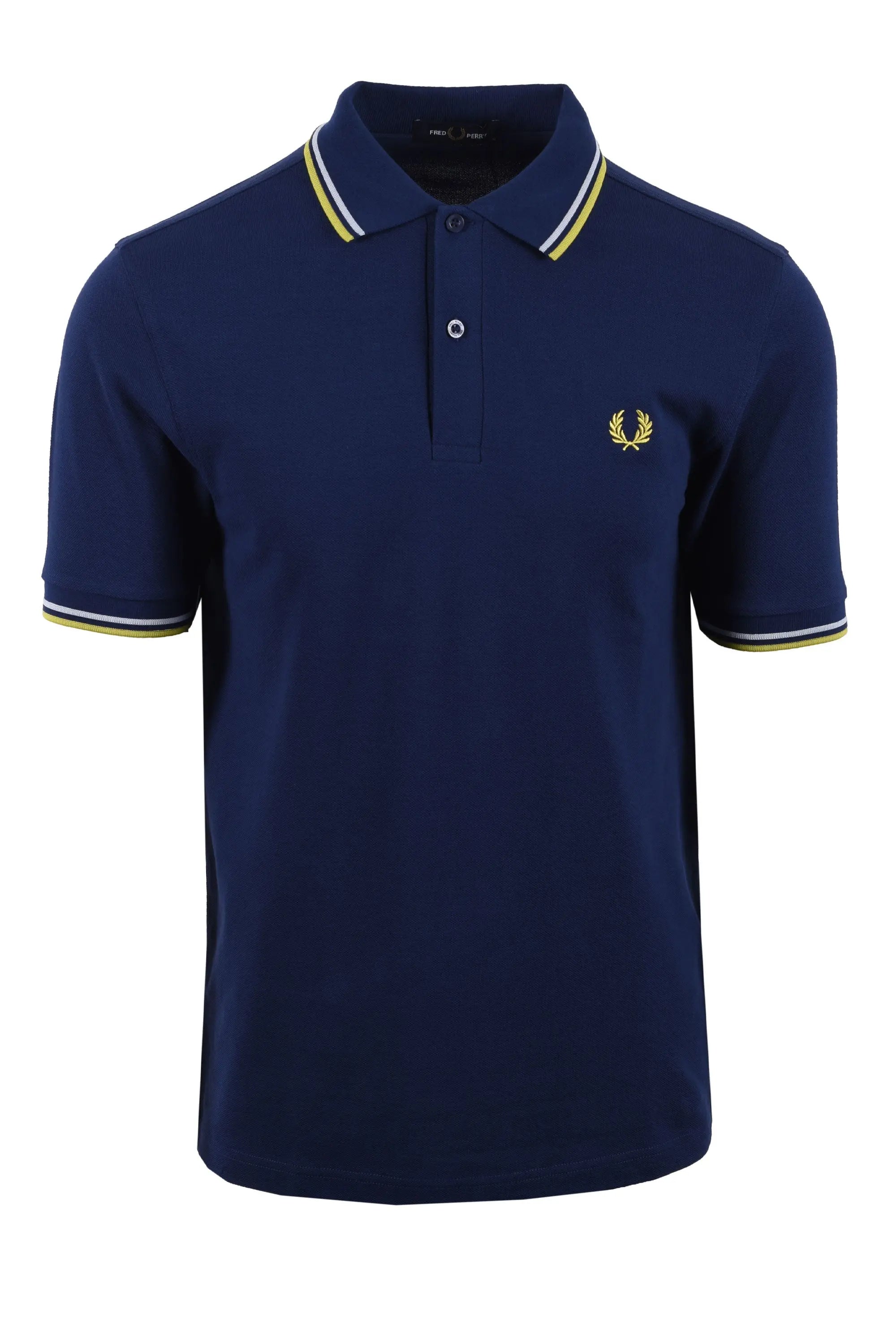 FRED PERRY TWIN TIPPED POLO NAVY/DUSKY BLUE/CITRON – Michael Stewart